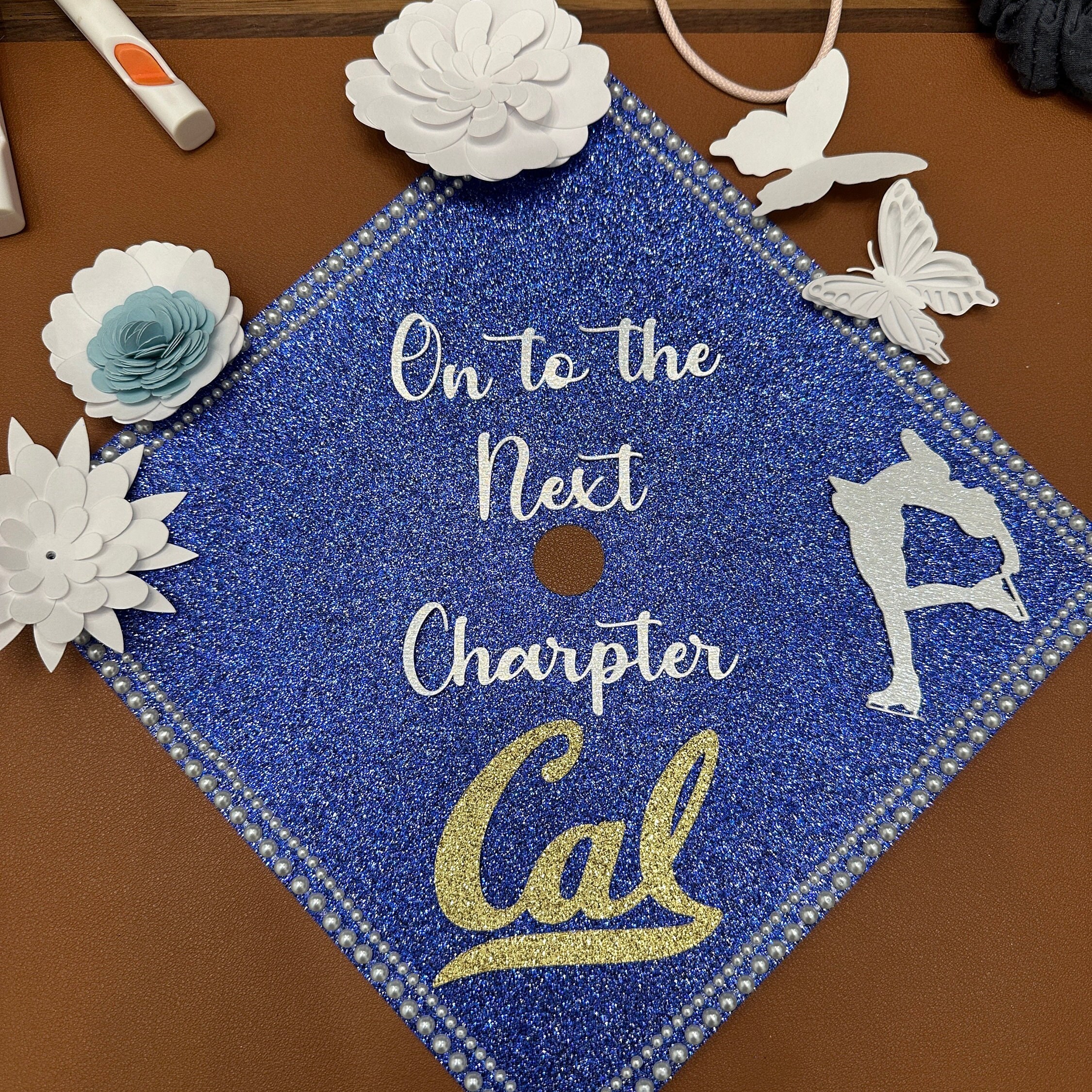 Personalized Glitter Grad Cap Topper: Handmade Paper Flowers, UC ...