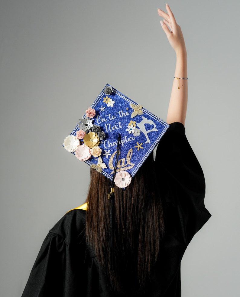 Personalized Glitter Grad Cap Topper: Handmade Paper Flowers, UC ...