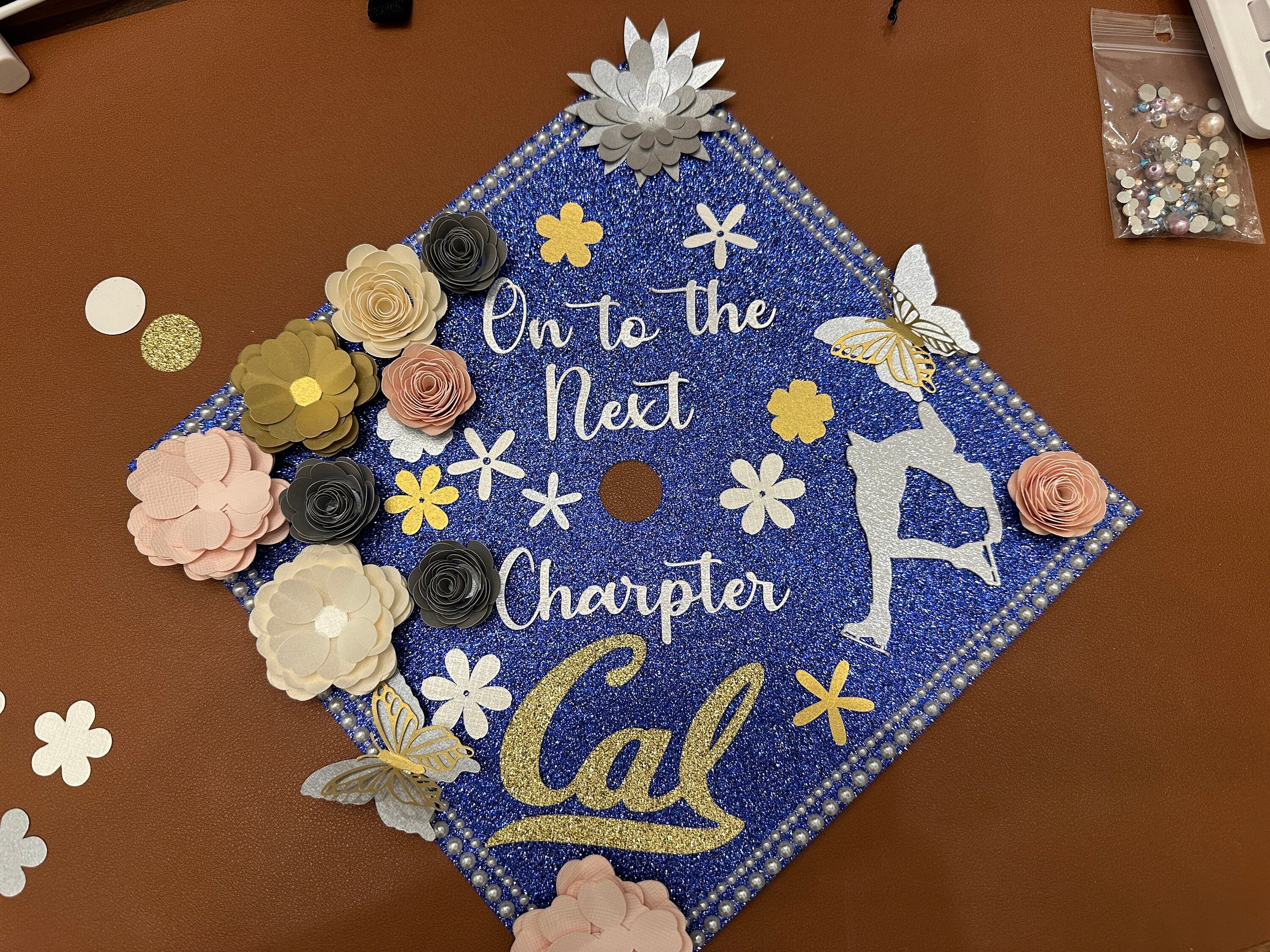 Personalized Glitter Grad Cap Topper: Handmade Paper Flowers, UC ...