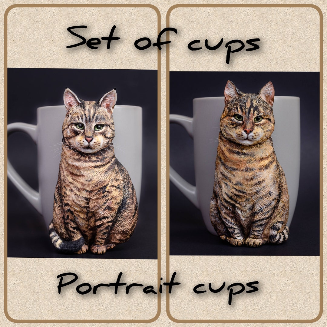 3D Pet Portrait Mug Set: Custom Ceramic Cat & Dog Cups - Etsy