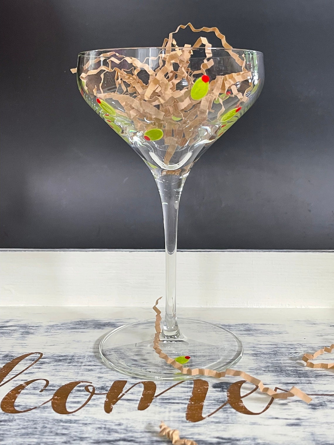 Olive-you, Hand-painted Martini Glass - Etsy