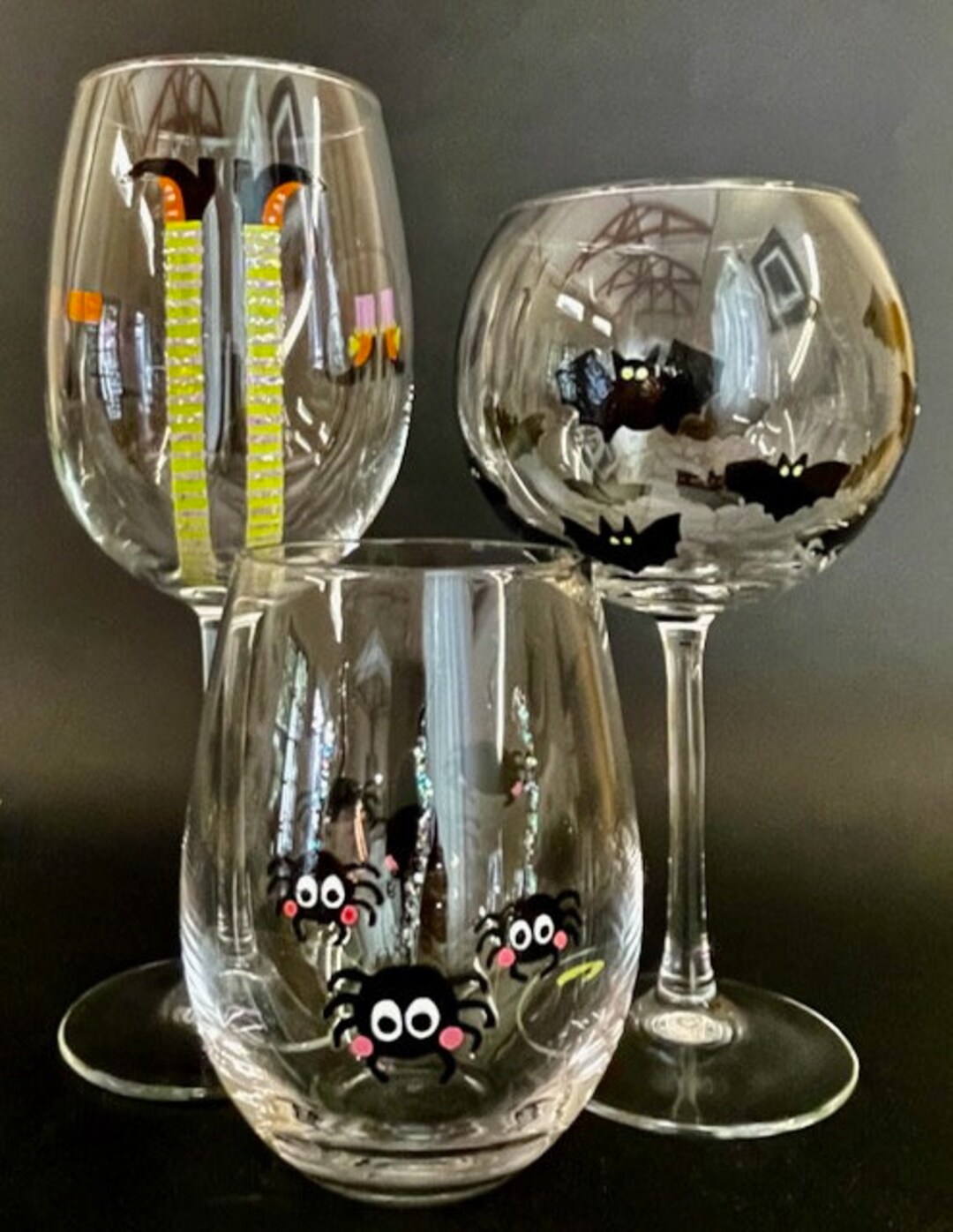 Happy Halloween, Hand-painted Wine Glasses - Etsy