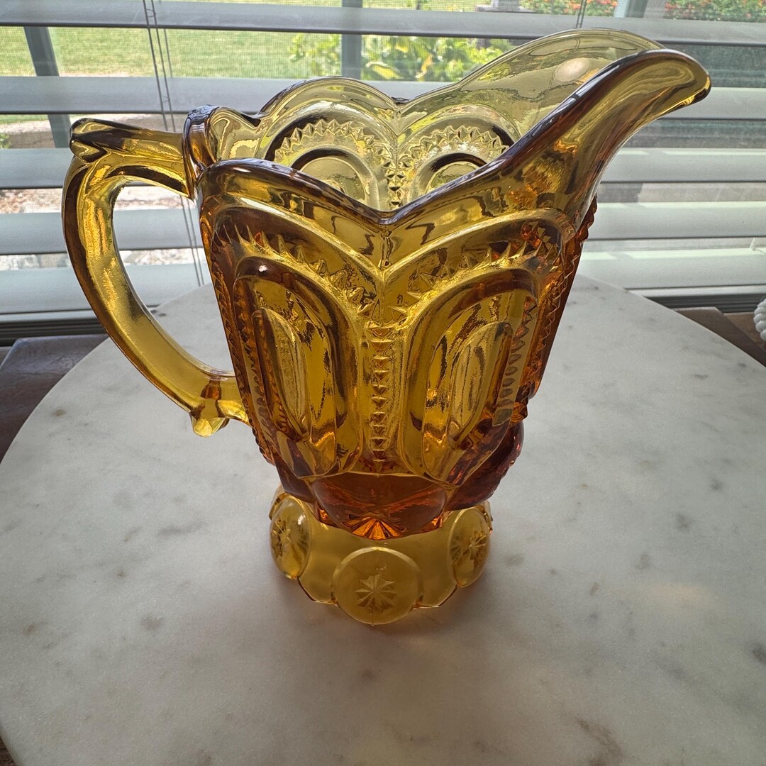 LE Smith Moon & Stars Amber Glass Pitcher Creamer - Etsy