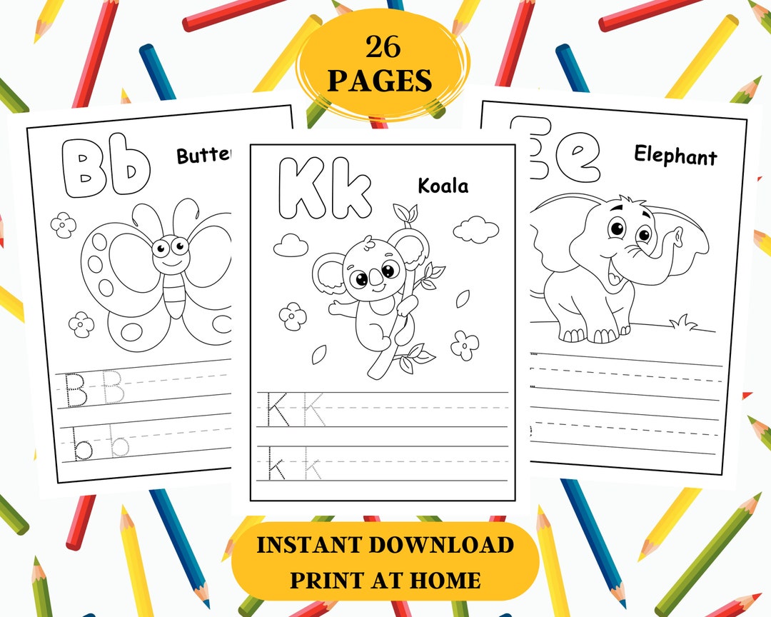 Alphabet Animal Printable Coloring and Tracing Pages - Etsy