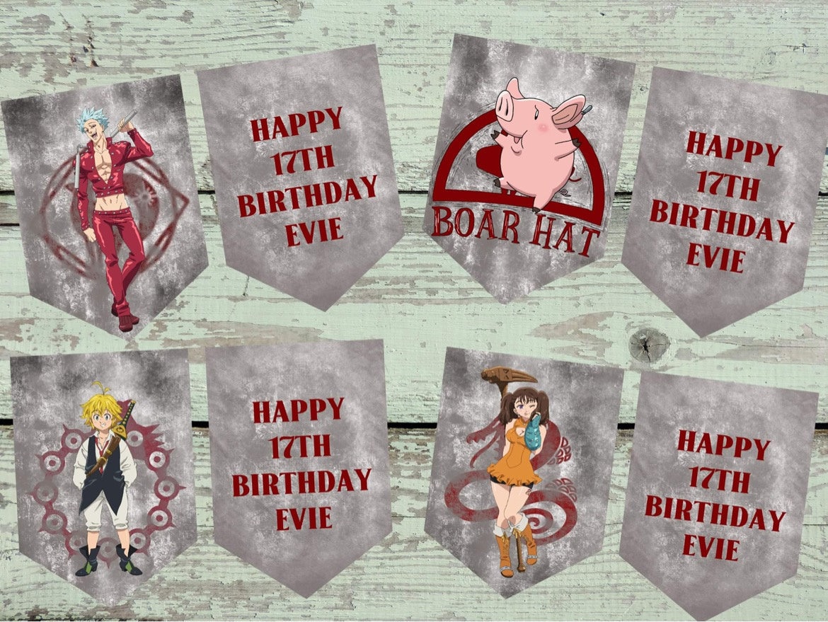 Personalised Anime Bunting, Anime Birthday Party Banner , Anime , 7 ...