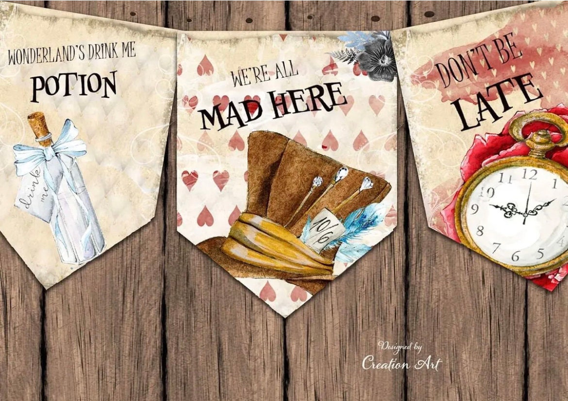 Alice in Wonderland Tea Party Bunting, Floral Party Garland, Vintage ...