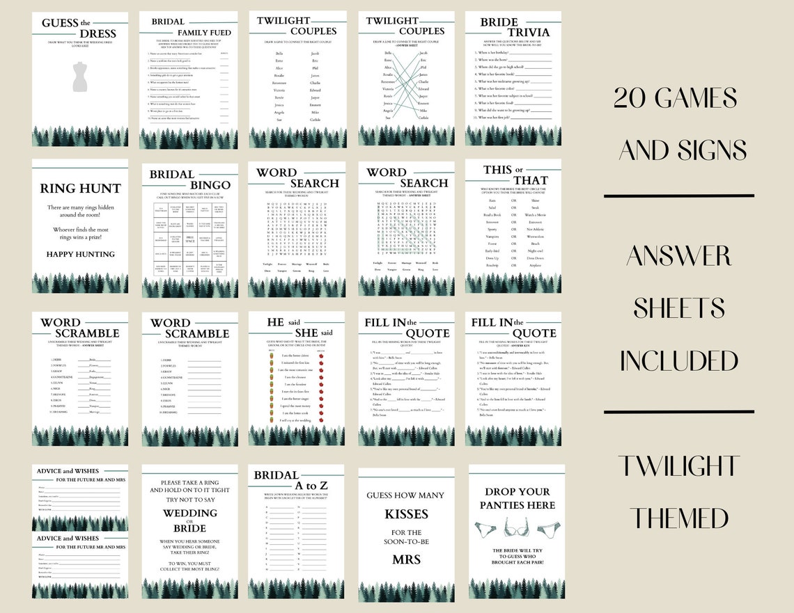 Bridal Shower Twilight Games, Bachelorette Party Twilight Games ...