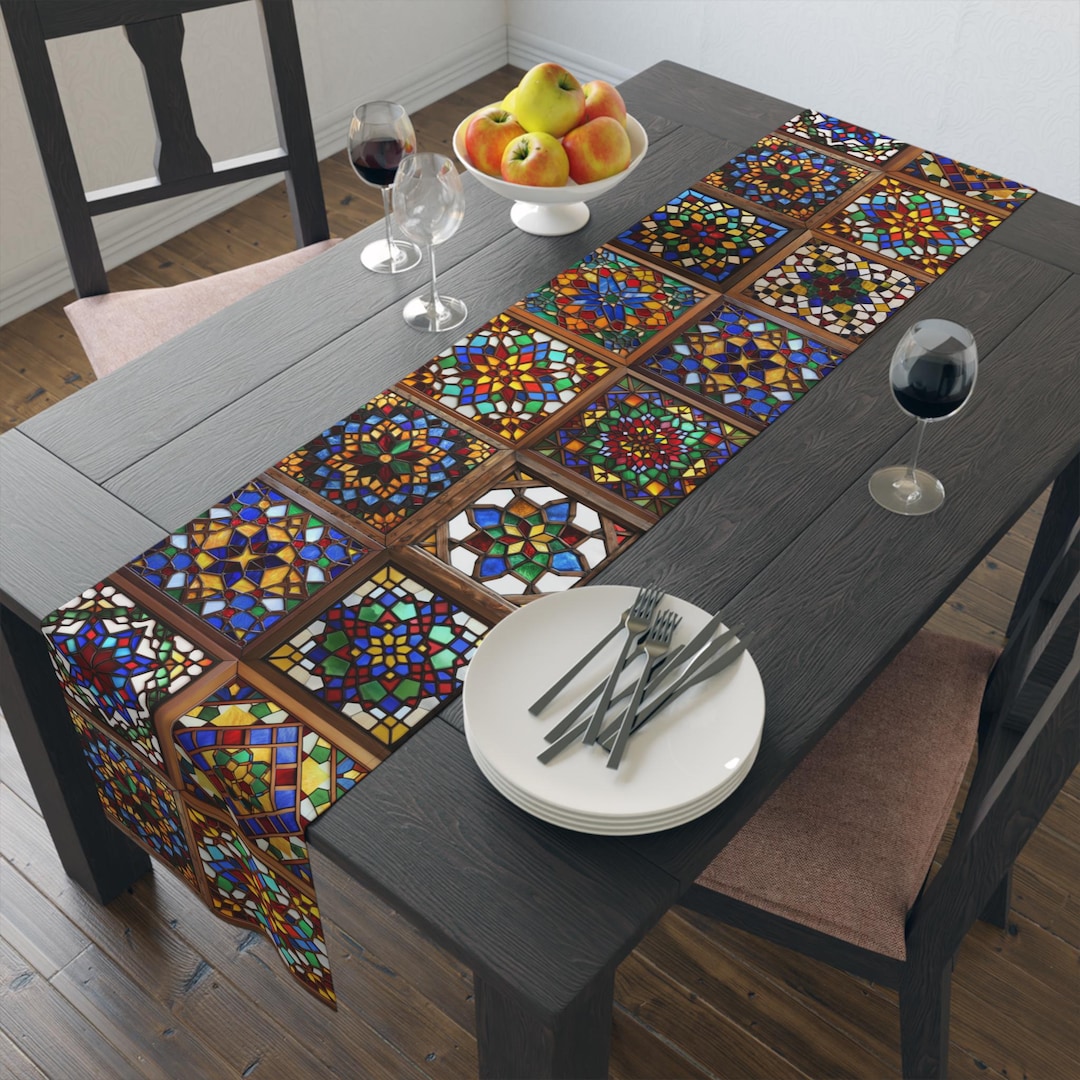 Stained Glass Table Runner, Persian Inspired, Boho Dining Decor, 100% ...