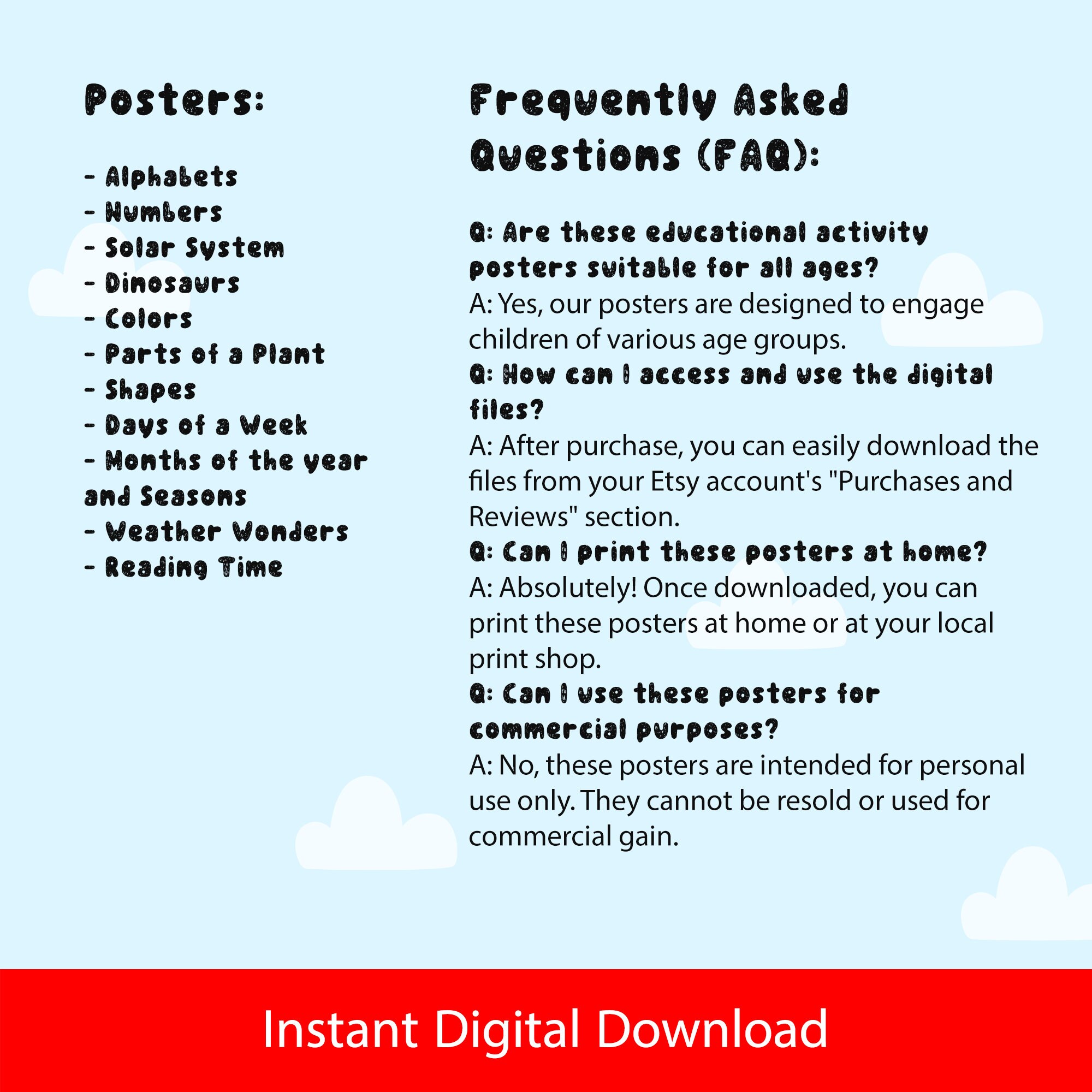 Set of 11 Educational Activities Posters, Kids Room Posters Homeschool ...