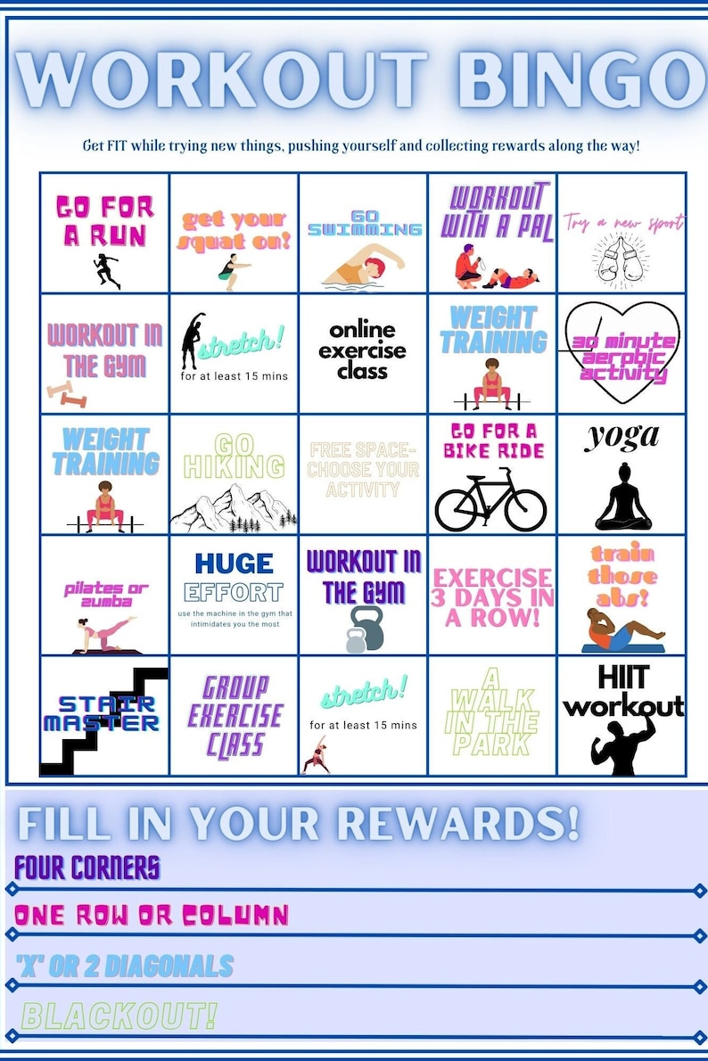Workout Bingo Digital Download - Etsy