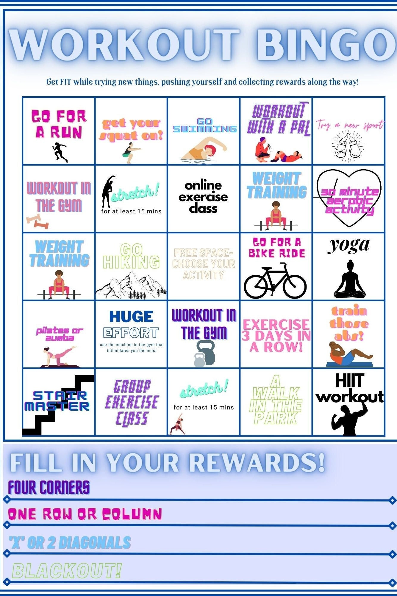 Workout Bingo Digital Download - Etsy