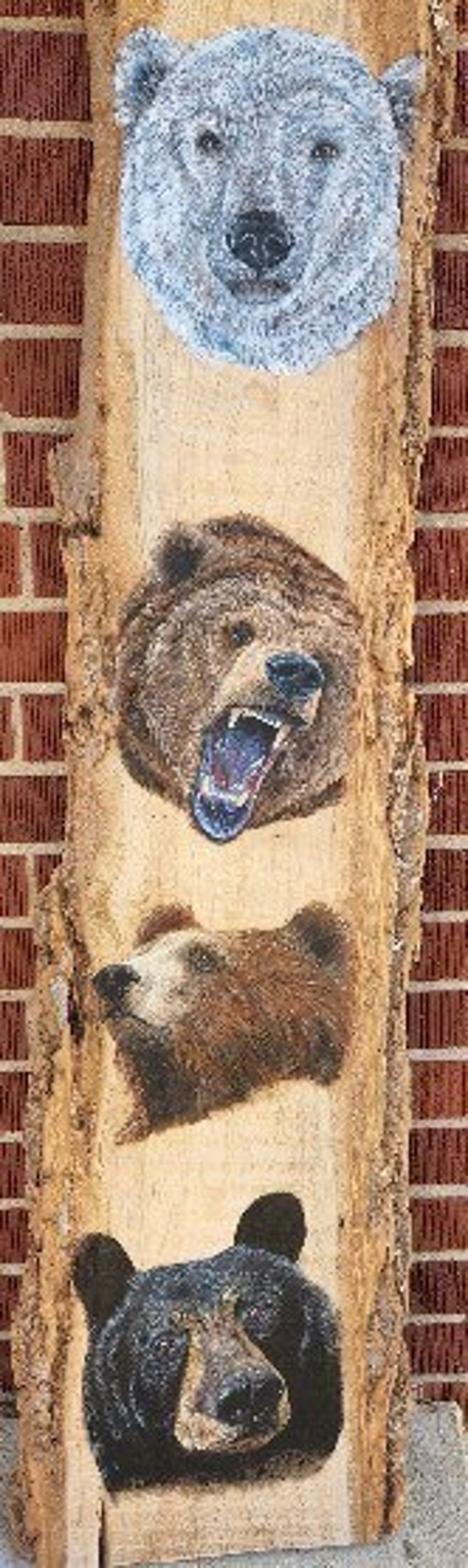 Bear Oil Paintings on Live Edge Slab - Etsy