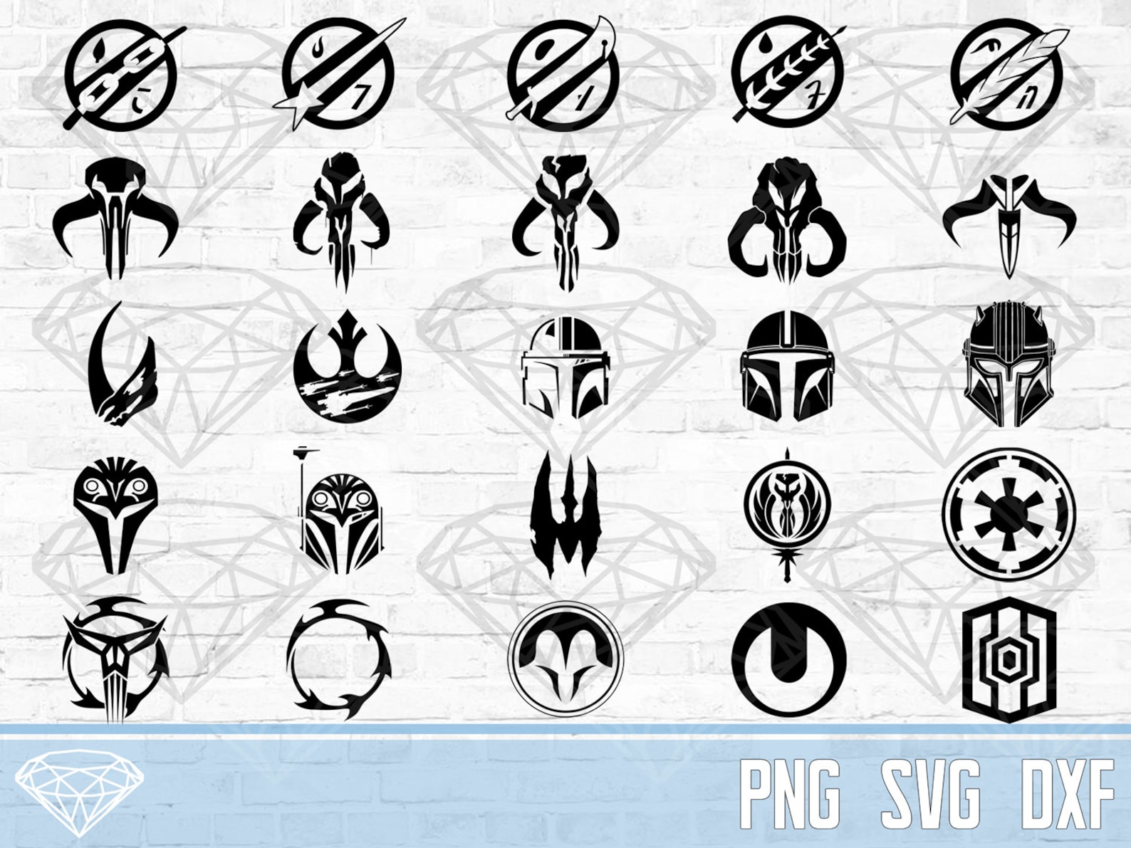 The Mandalorian 50 Symbols & Silhouettes Star Wars Png / Svg / Dxf This ...