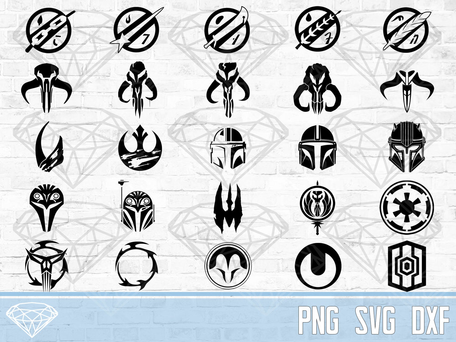The Mandalorian 50 Symbols & Silhouettes Star Wars Png / Svg / Dxf This ...