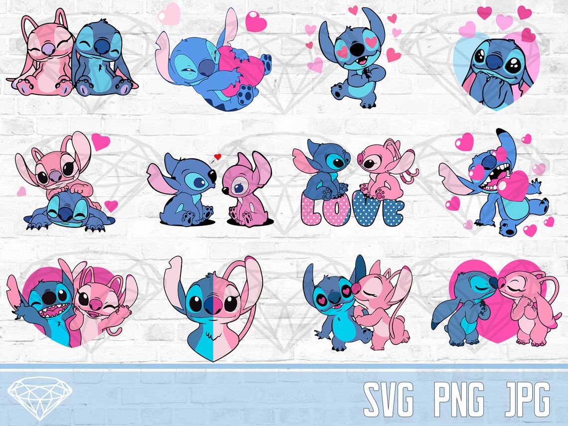 Stitch & Angel Heart Svg | Stitch Png | Angel | Cartoon Love ...