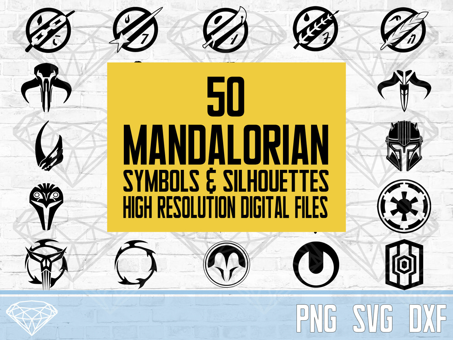 The Mandalorian 50 Symbols & Silhouettes Star Wars Png / Svg / Dxf This ...