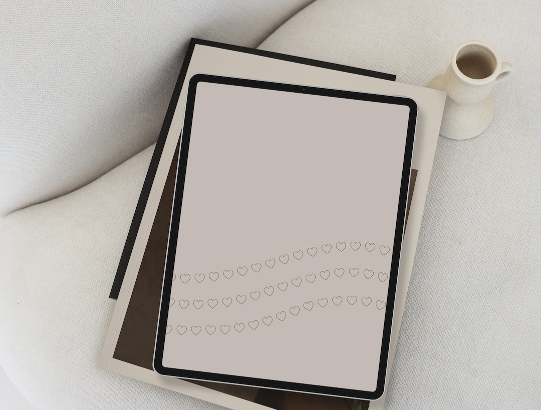 Cute Hearts Neutral iPad Wallpaper, Boho Creme Tablet Background, Soft ...