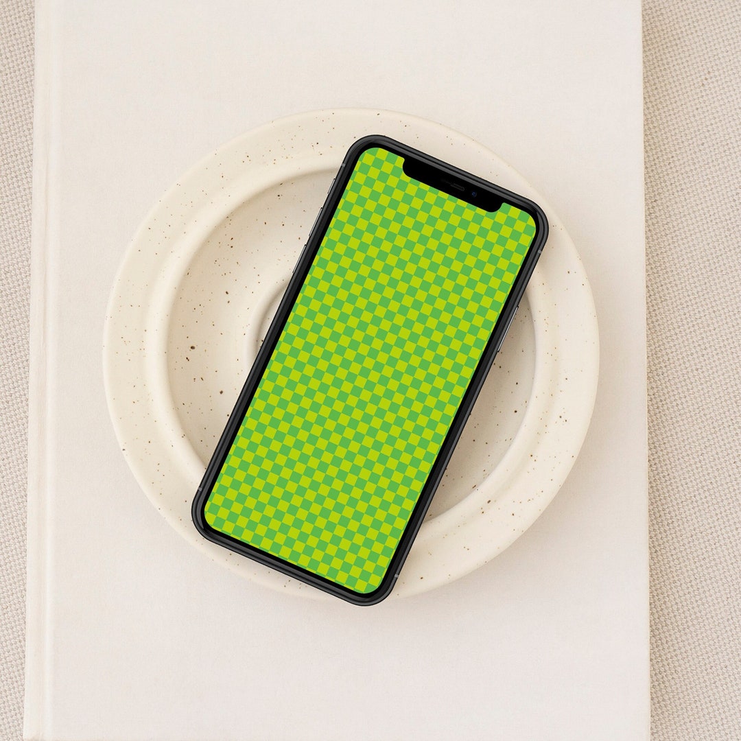 Neon Green Checkered iPhone Wallpaper, Vibrant Checkers Phone Wallpaper ...