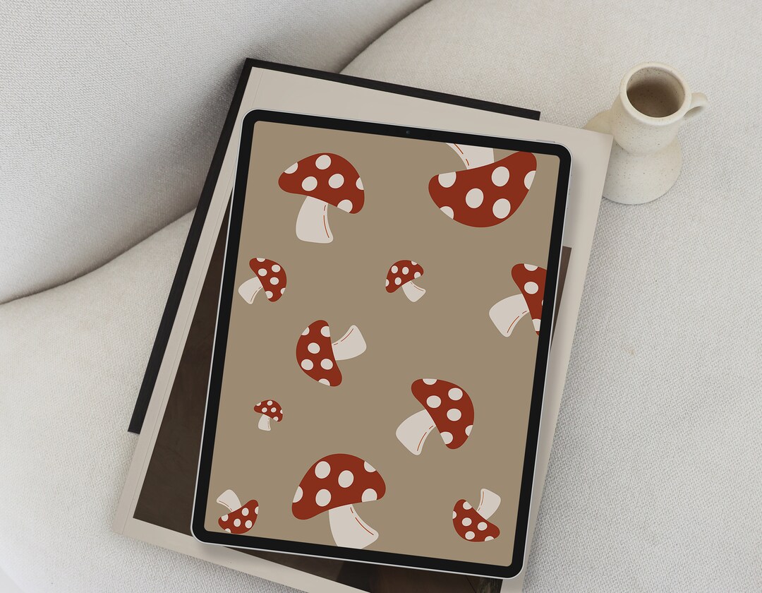 Cute Mushroom Pattern iPad Wallpaper, Red Mushrooms Tablet Background ...