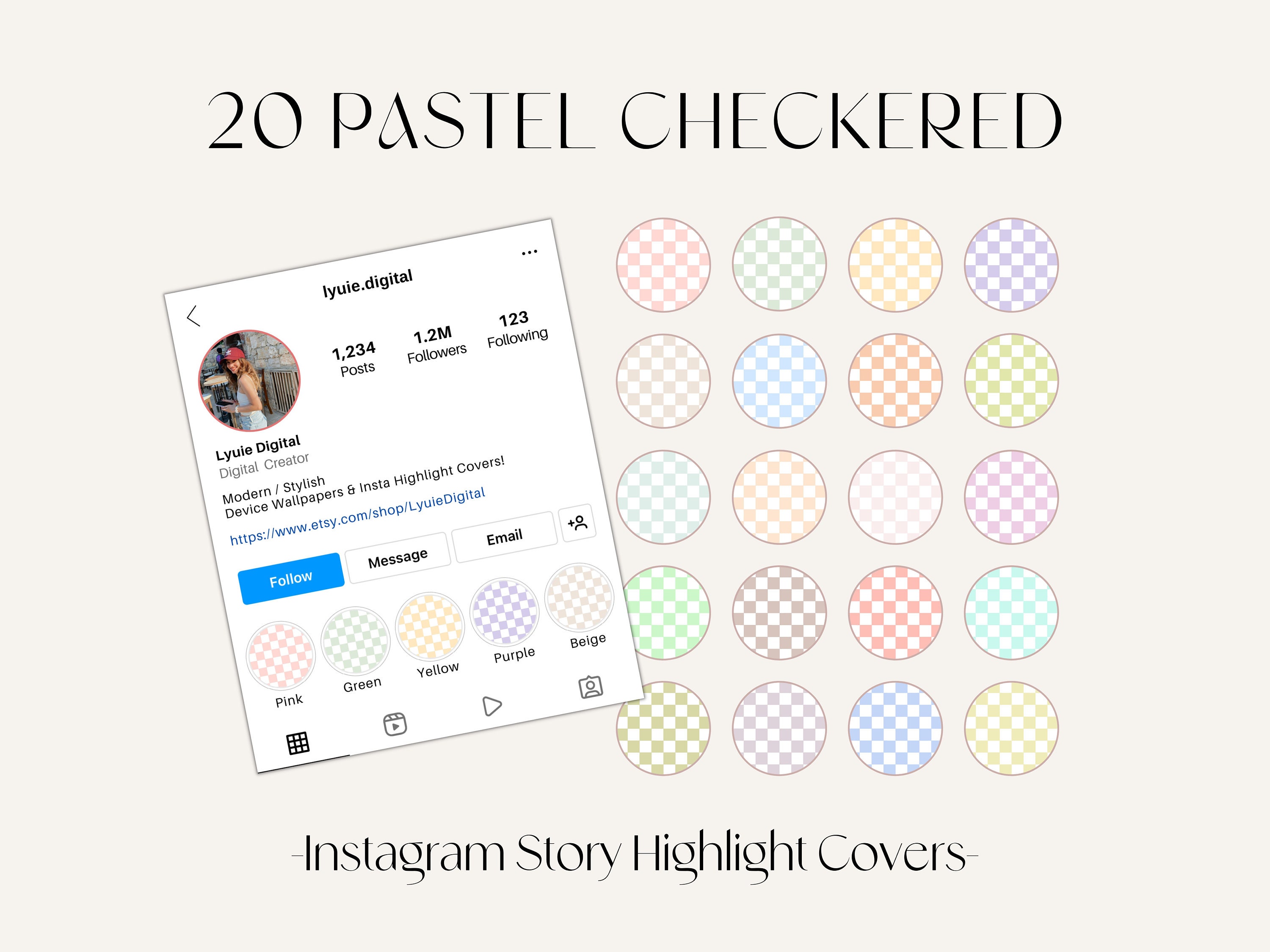 20 Pastel Checkered Instagram Highlight Covers, Minimal Checked IG ...
