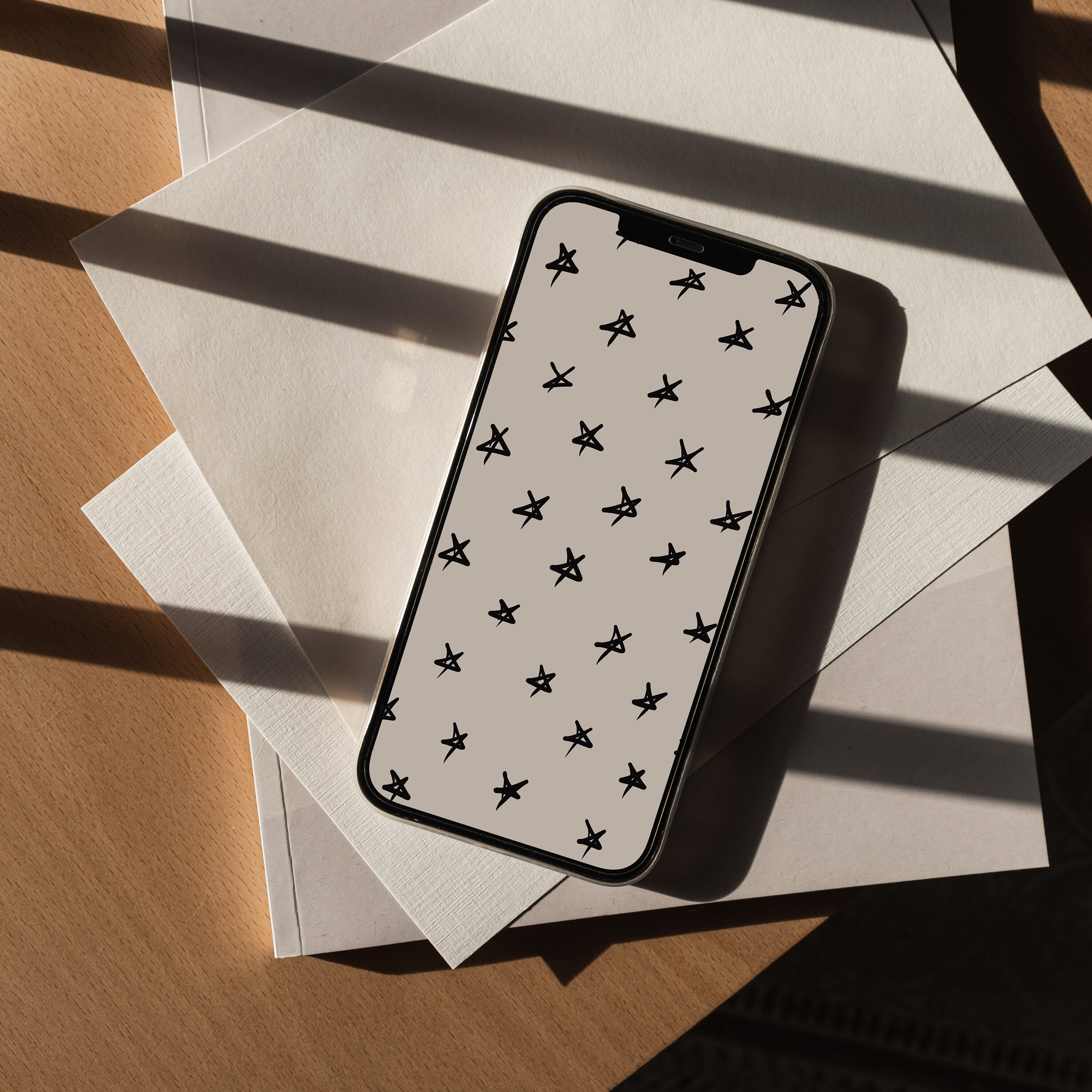Handdrawn Little Stars iPhone Wallpaper, Neutral Star Pattern iPhone ...