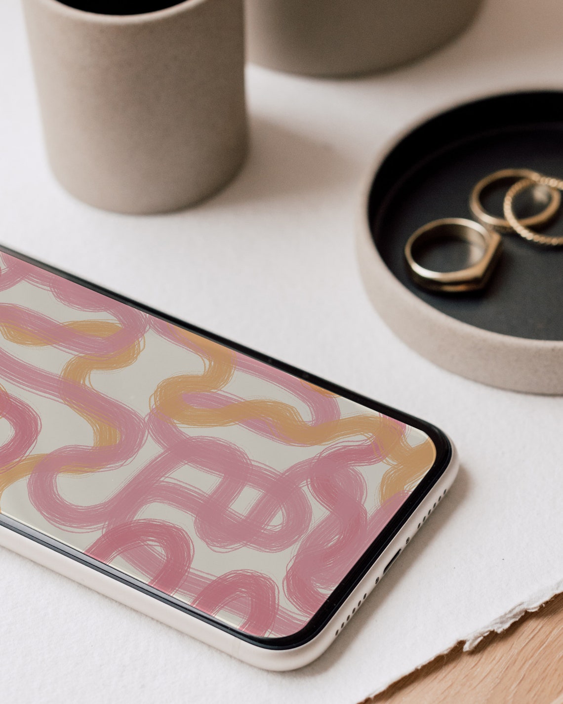 Pink Orange Wavy iPhone Wallpaper, Handpainted Waves Phone Wallpaper ...