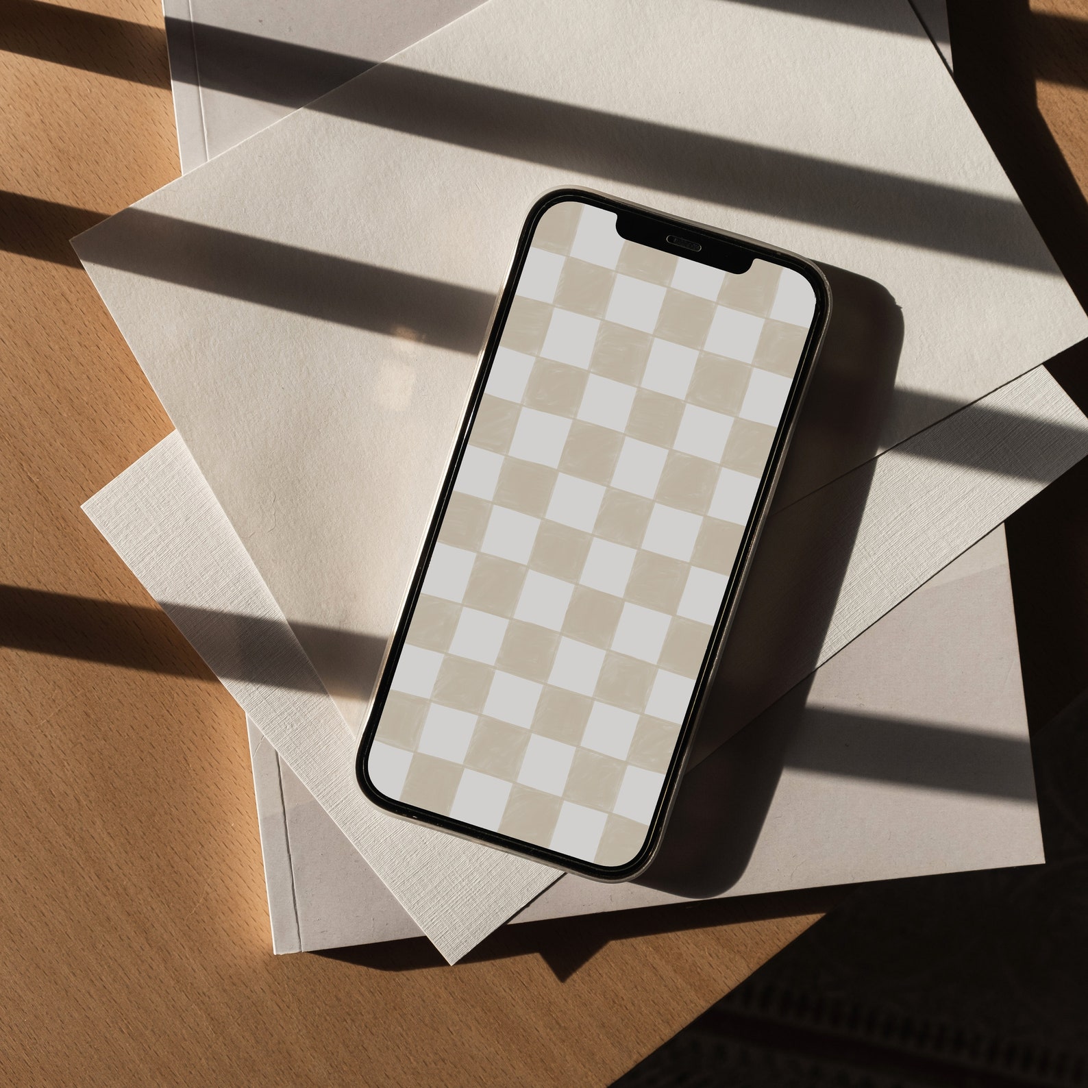 Beige Checkered Retro Phone Wallpaper, Soft Creamy Handpainted iPhone ...