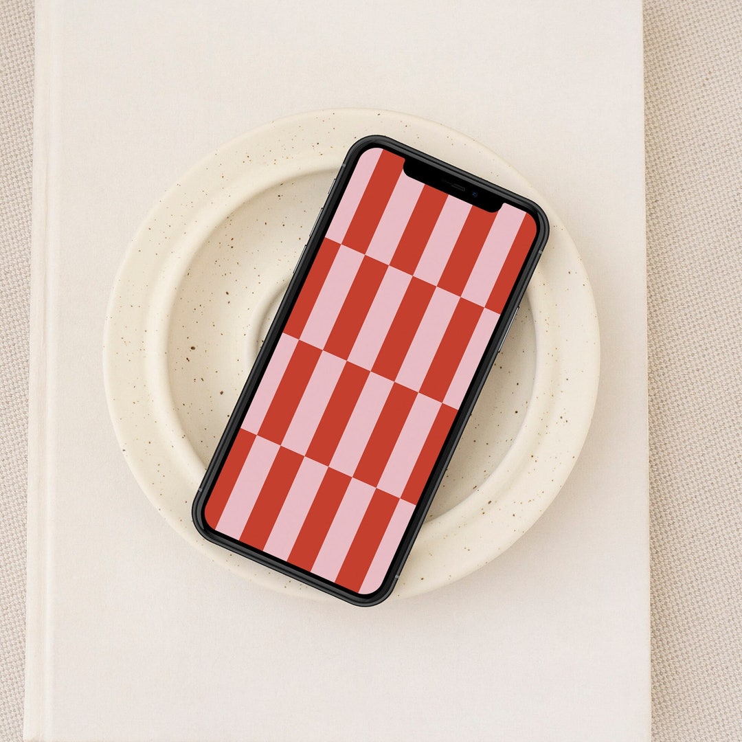 Pink Long Checkered Phone Wallpaper, Red Retro iPhone Background ...
