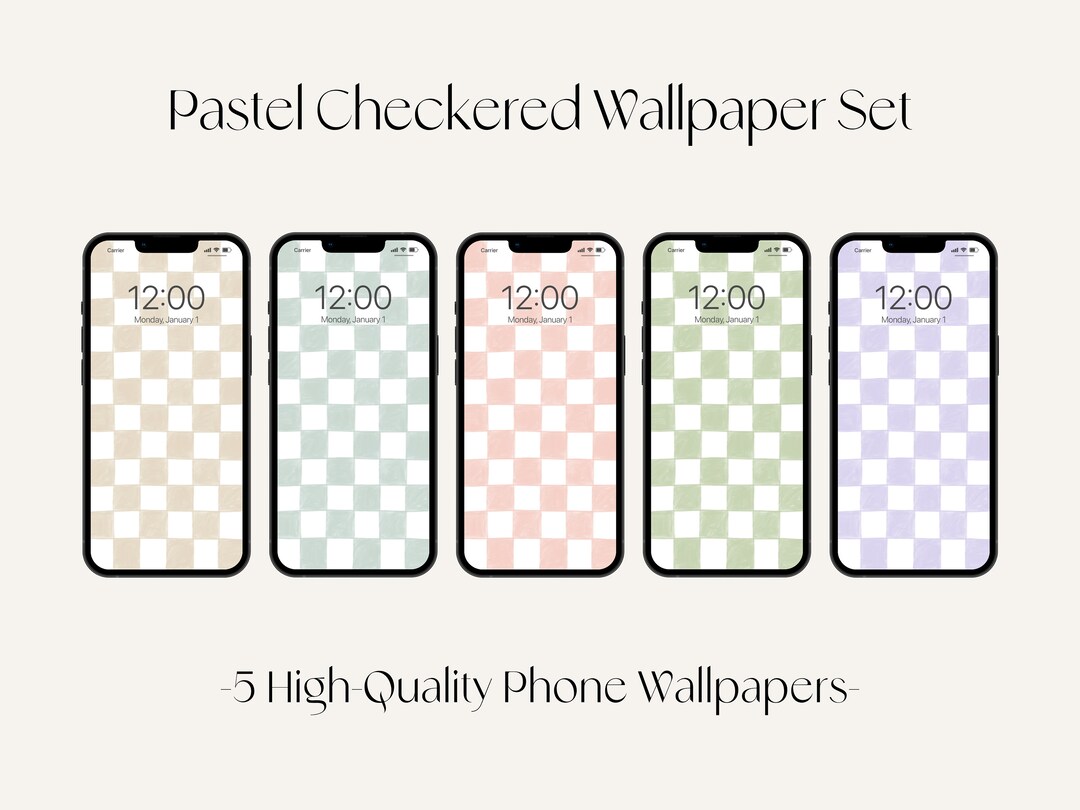 Checkered Retro Phone Wallpaper Set of 5, Pastel Handpainted iPhone ...