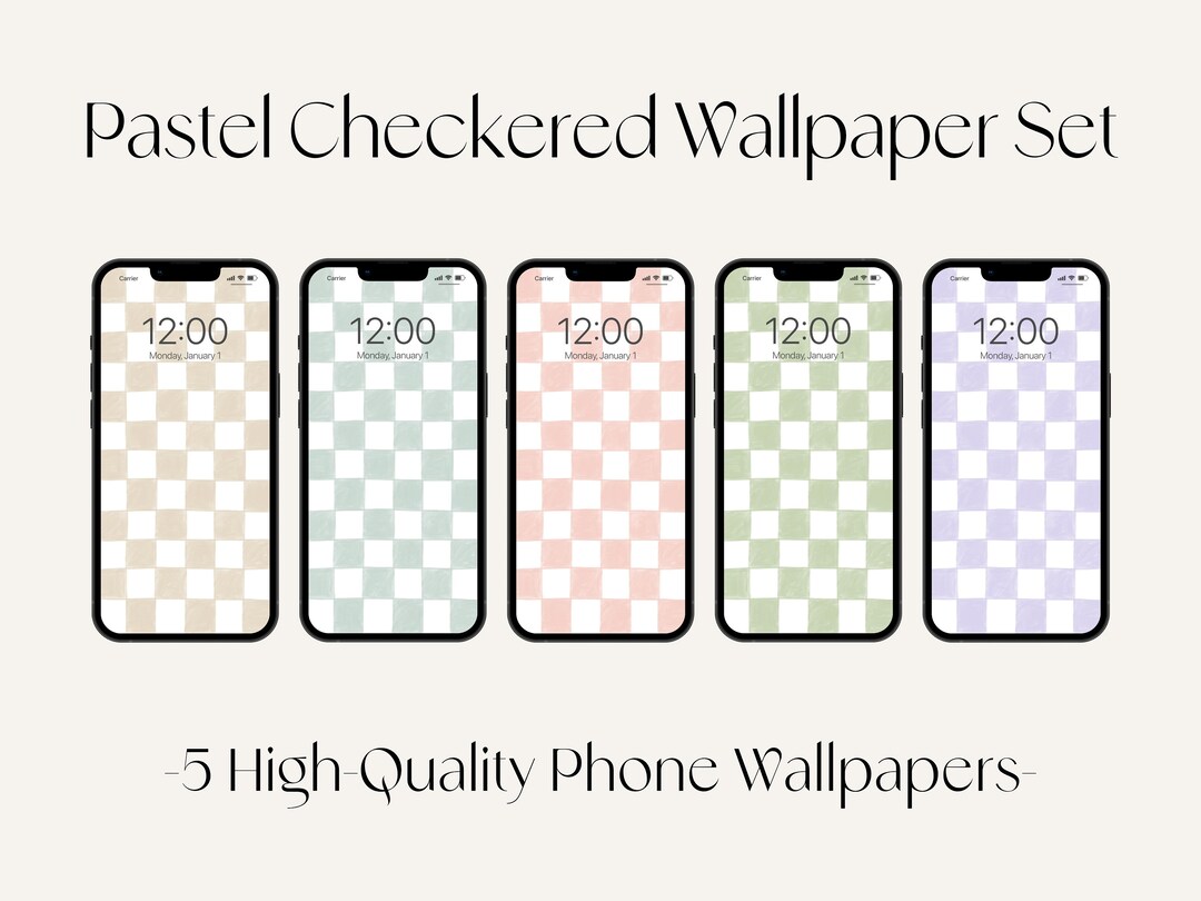 Checkered Retro Phone Wallpaper Set of 5, Pastel Handpainted iPhone ...