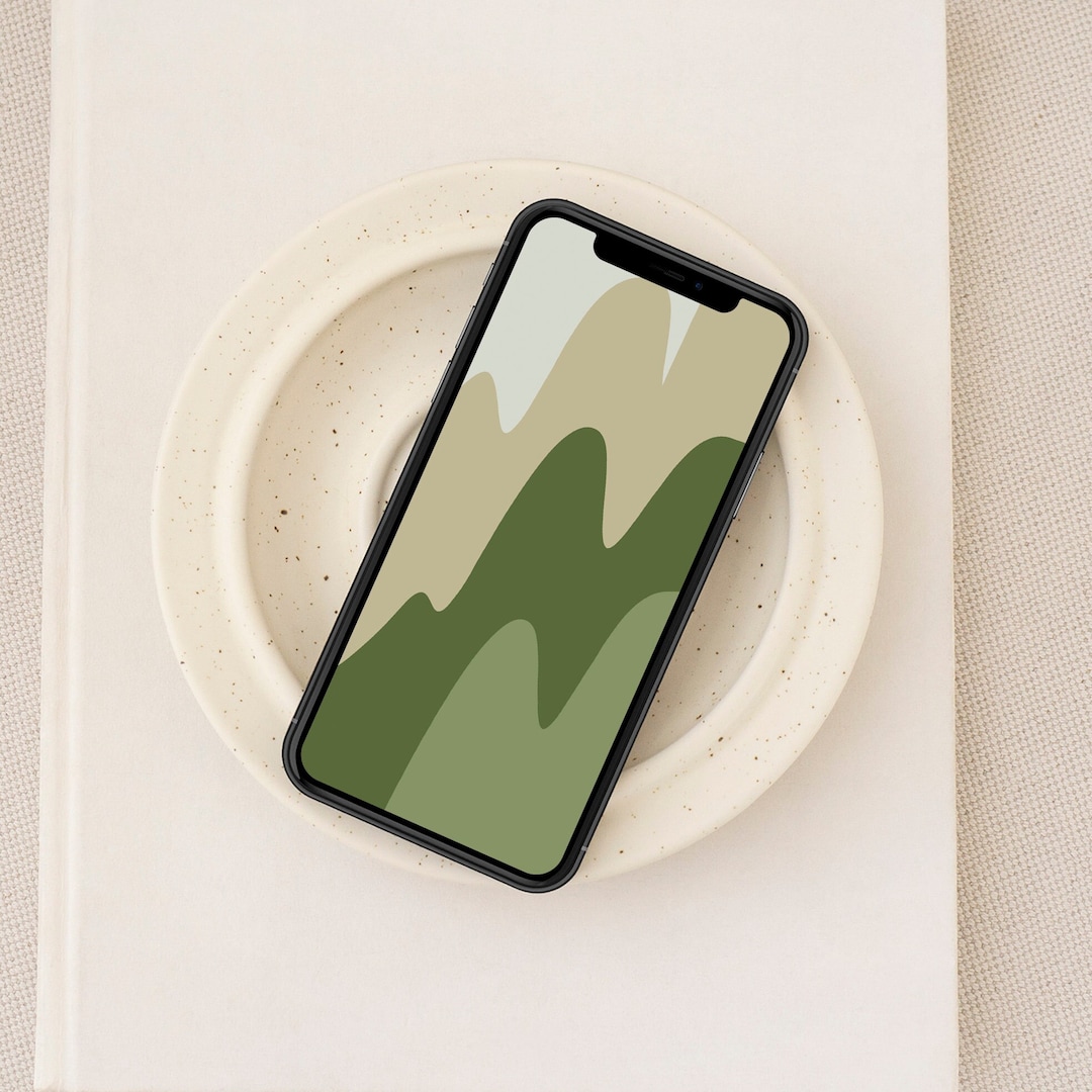 Green Beige Wavy Mobile Phone Background, Boho Green iPhone Wallpaper ...