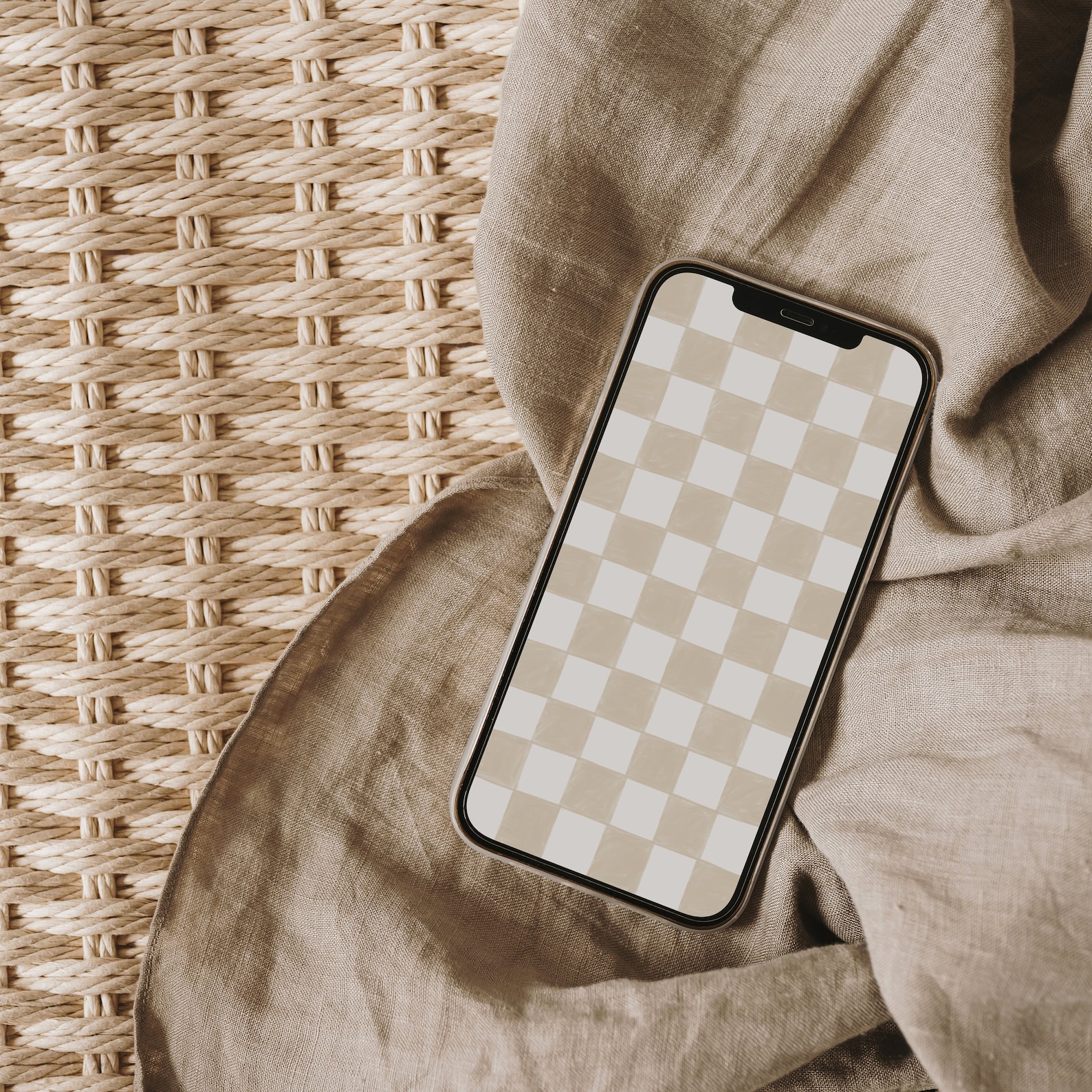 Beige Checkered Retro Phone Wallpaper, Soft Creamy Handpainted iPhone ...