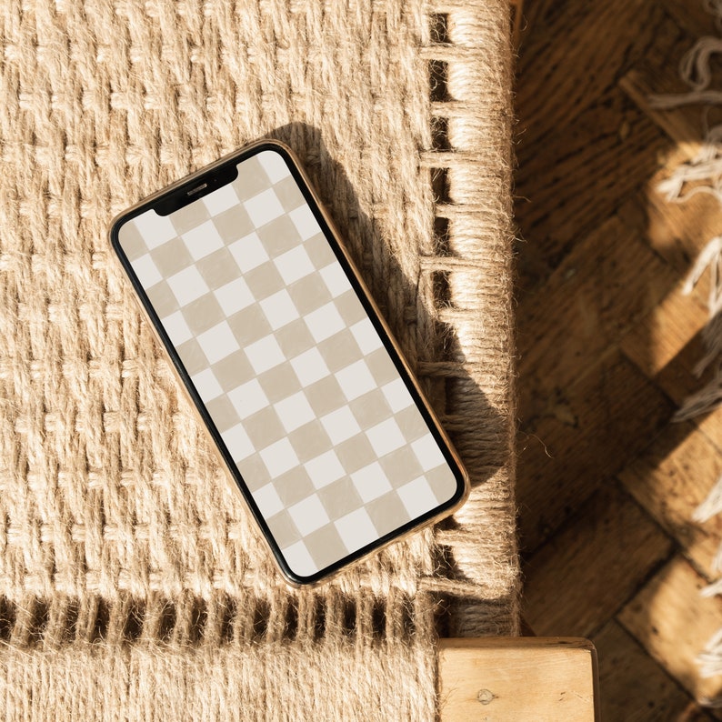 Beige Checkered Retro Phone Wallpaper Soft Creamy Handpainted - Etsy