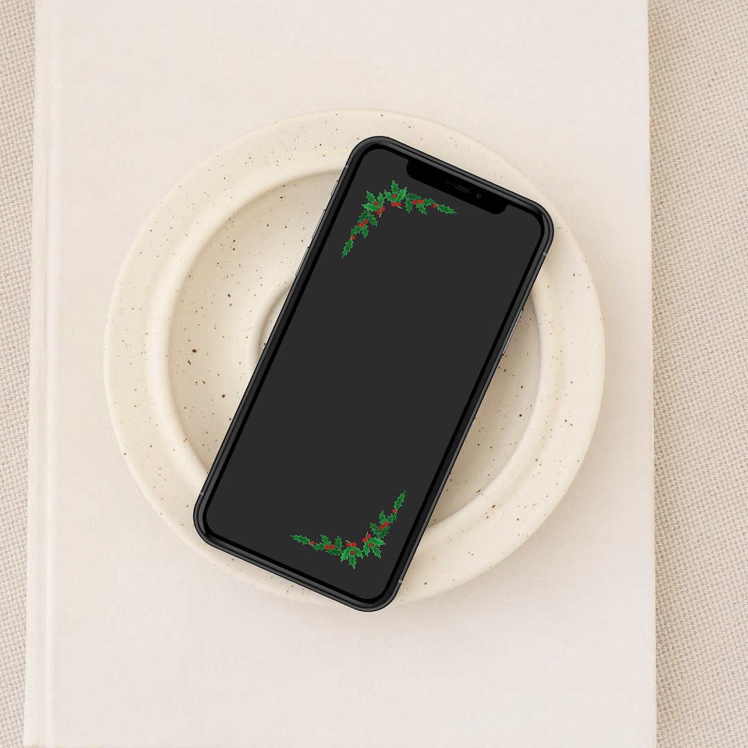 Holly Border Christmas iPhone Wallpaper, Dark Xmas Phone Wallpaper ...