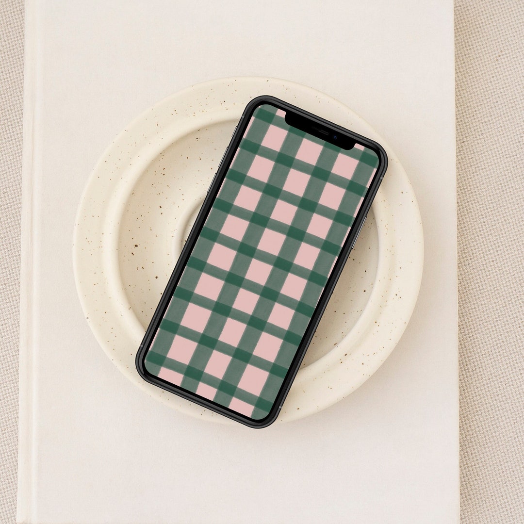 Pink Green Checked iPhone Wallpaper, Pastel Pink Plaid Phone Wallpaper ...