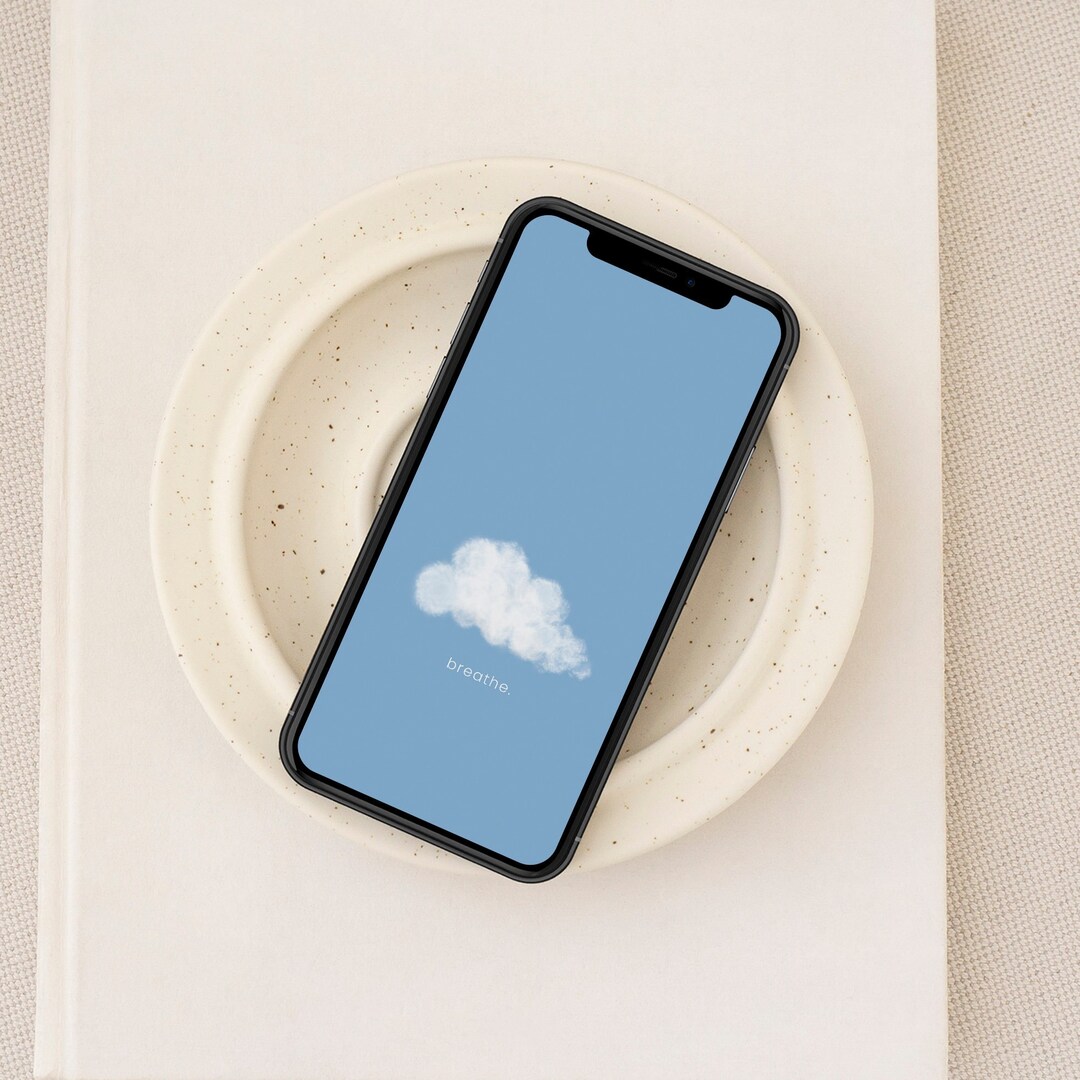 Breathe - Positive Affirmations iPhone Wallpaper, Cloud on Blue Sky ...