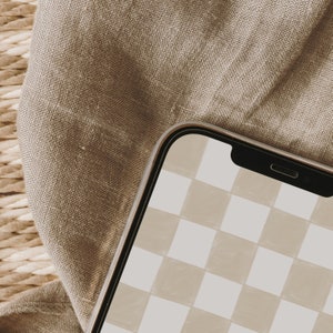 Beige Checkered Retro Phone Wallpaper, Soft Creamy Handpainted iPhone ...