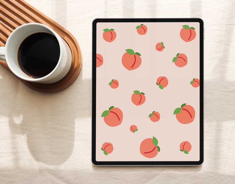 Cute Peachy iPad Wallpaper, Fruit Pattern Tablet Background, Pretty ...