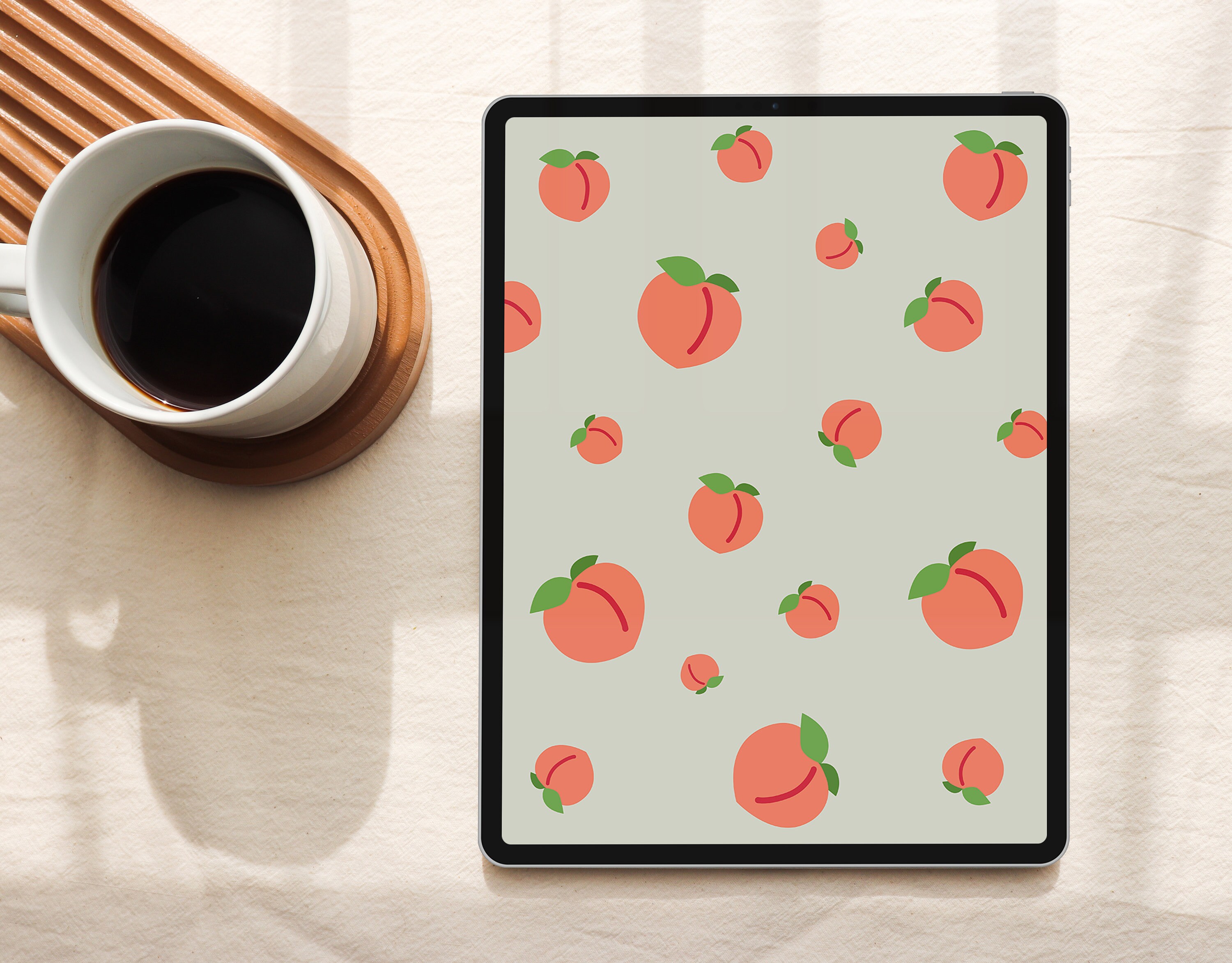 Cute Peach iPad Wallpaper, Fruit Pattern Tablet Background, Fresh ...