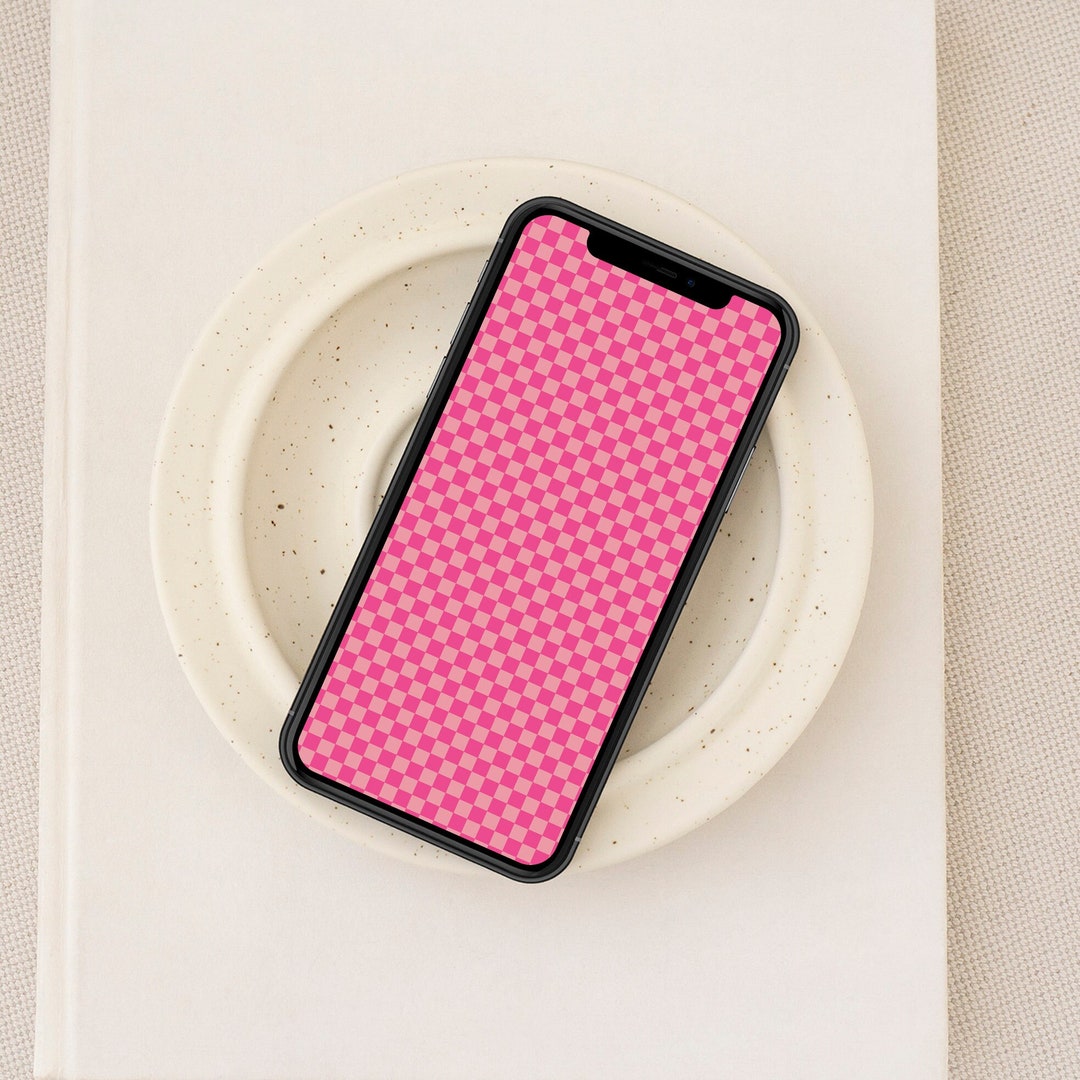 Vibrant Pink Checkered iPhone Wallpaper, Neon Checkers Phone Wallpaper ...