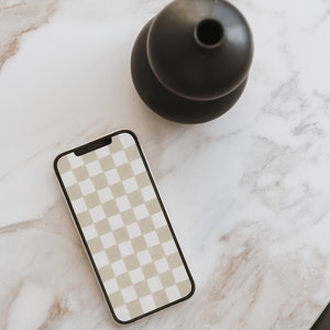 Beige Checkered Retro Phone Wallpaper Soft Creamy Handpainted - Etsy