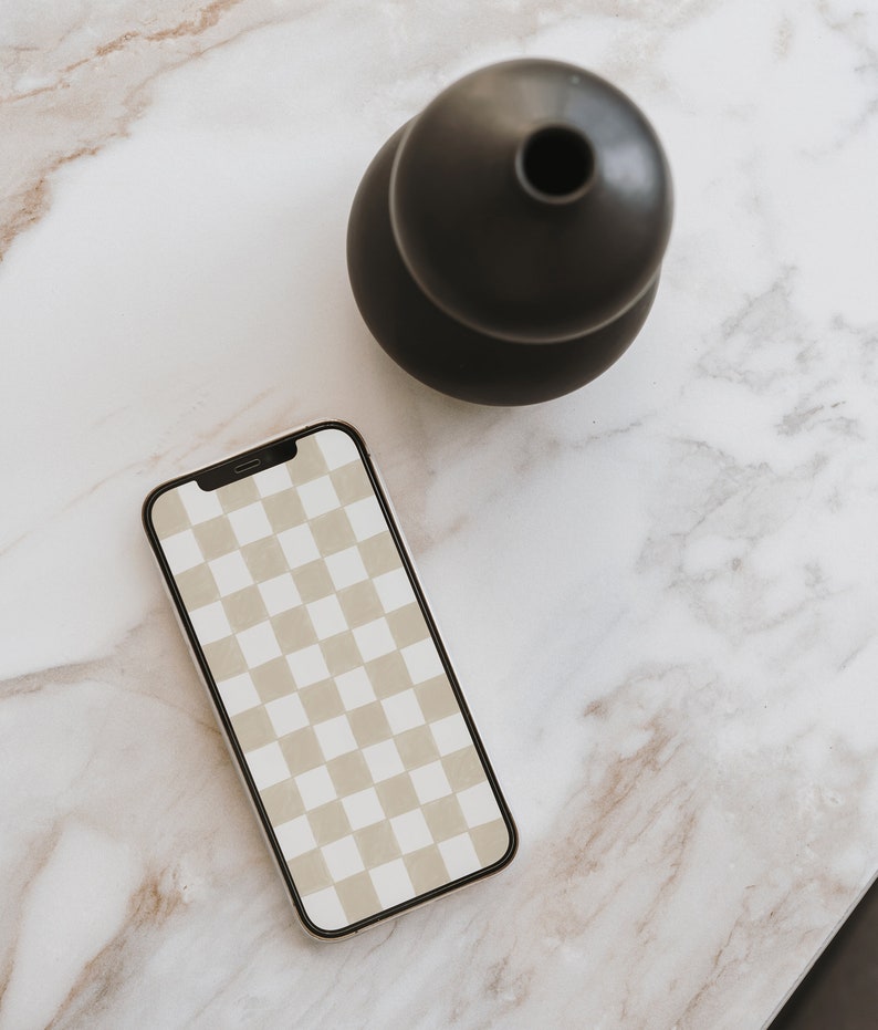 Beige Checkered Retro Phone Wallpaper Soft Creamy Handpainted - Etsy