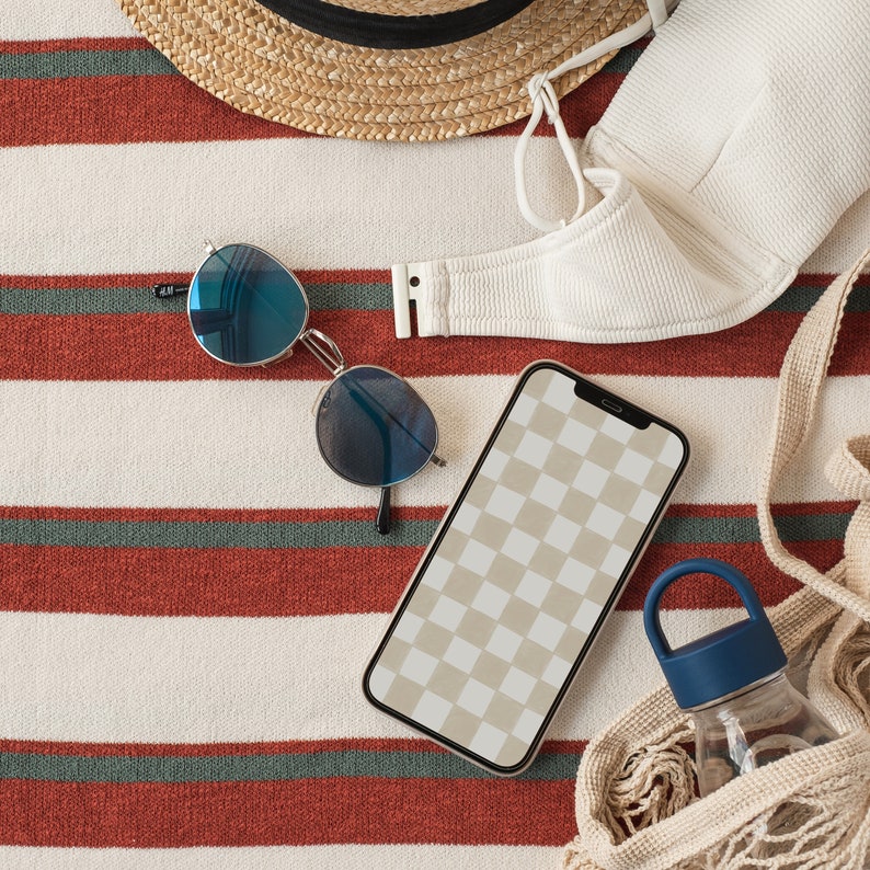 Beige Checkered Retro Phone Wallpaper, Soft Creamy Handpainted iPhone ...