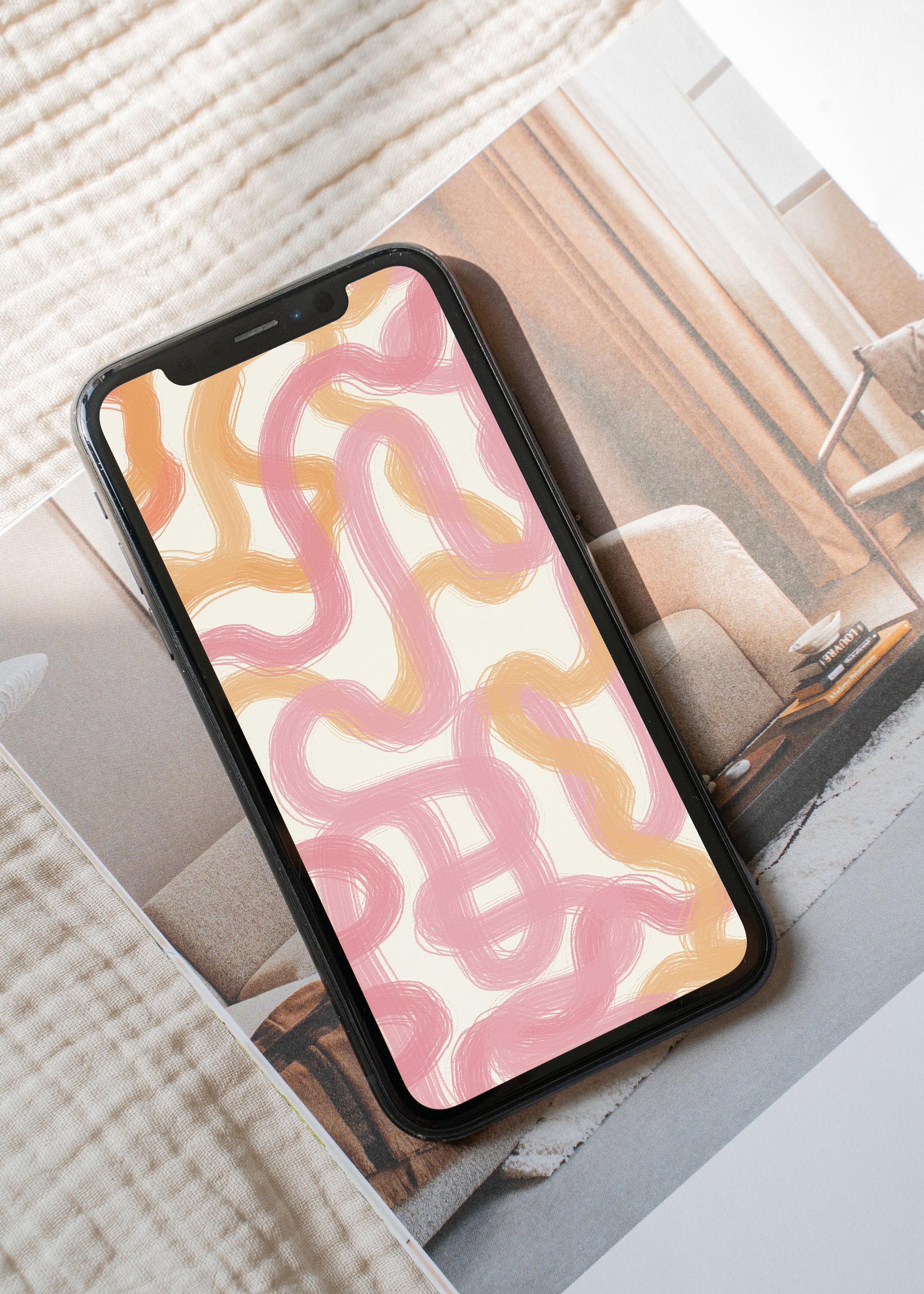 Pink Orange Wavy iPhone Wallpaper, Handpainted Waves Phone Wallpaper ...