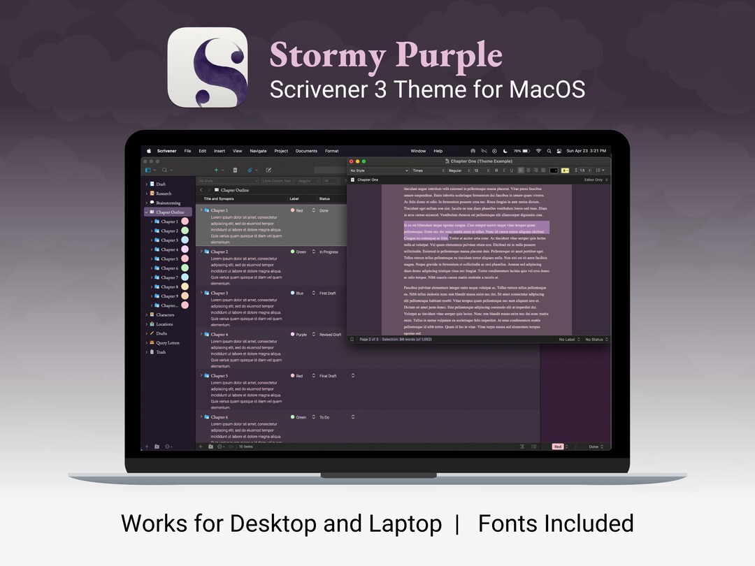 Scrivener Theme for Mac Stormy Purple Dark Mode - Etsy