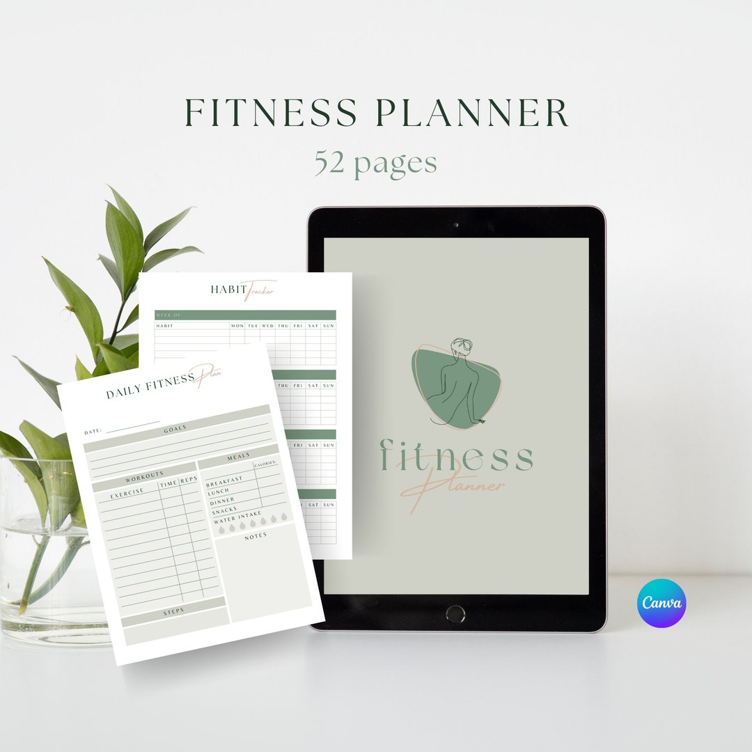Fitness Planner Printable, Digital Weight Loss Journal, Editable Canva ...
