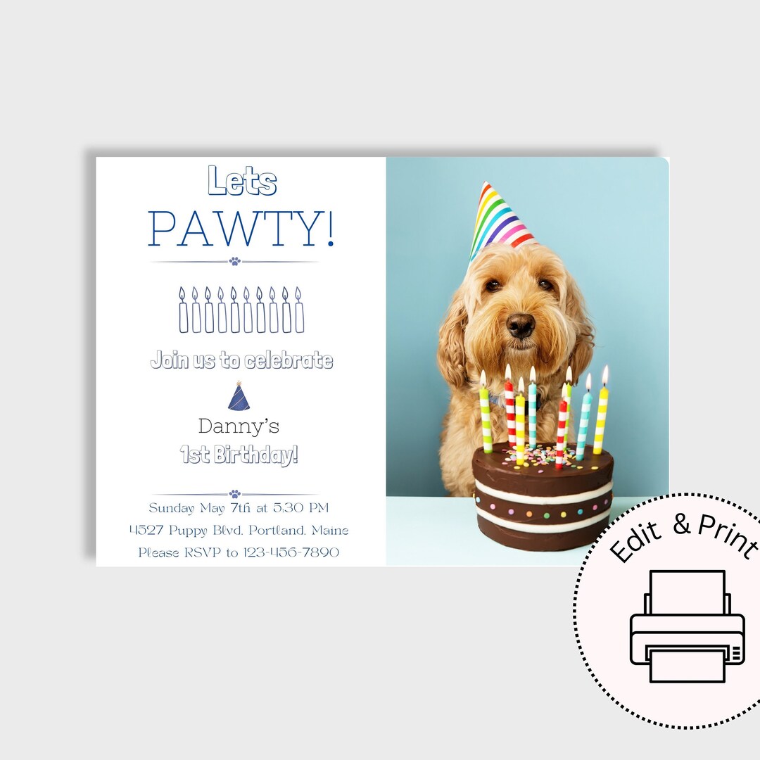 Dog Birthday Invitation Template Customizable Photo Dog Party Invite ...