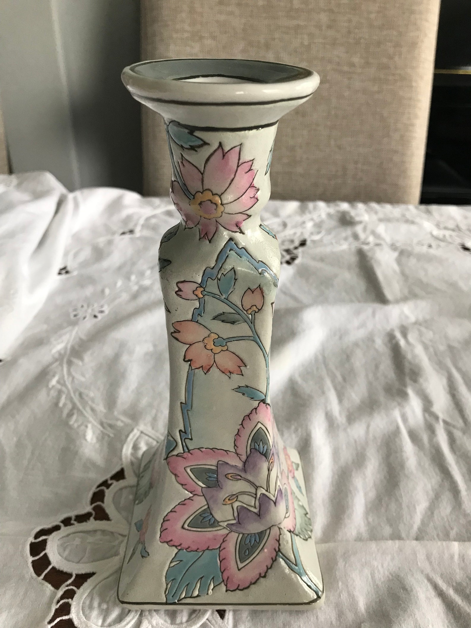 Vintage Chinese Floral Patterned Ceramic Candle Holders - Etsy