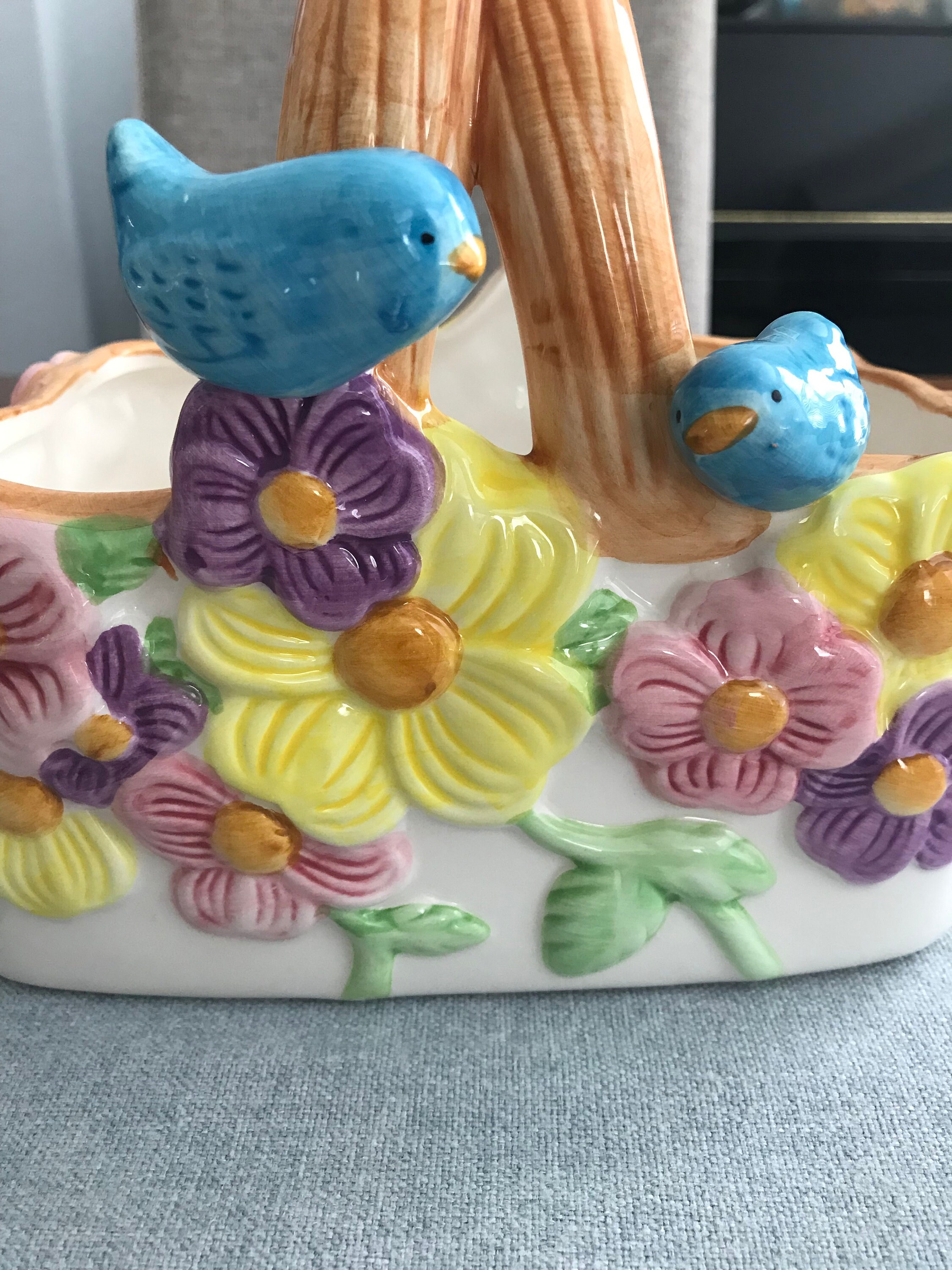 Vintage Teleflora Ceramic Spring Basket With Birds and Flowers - Etsy