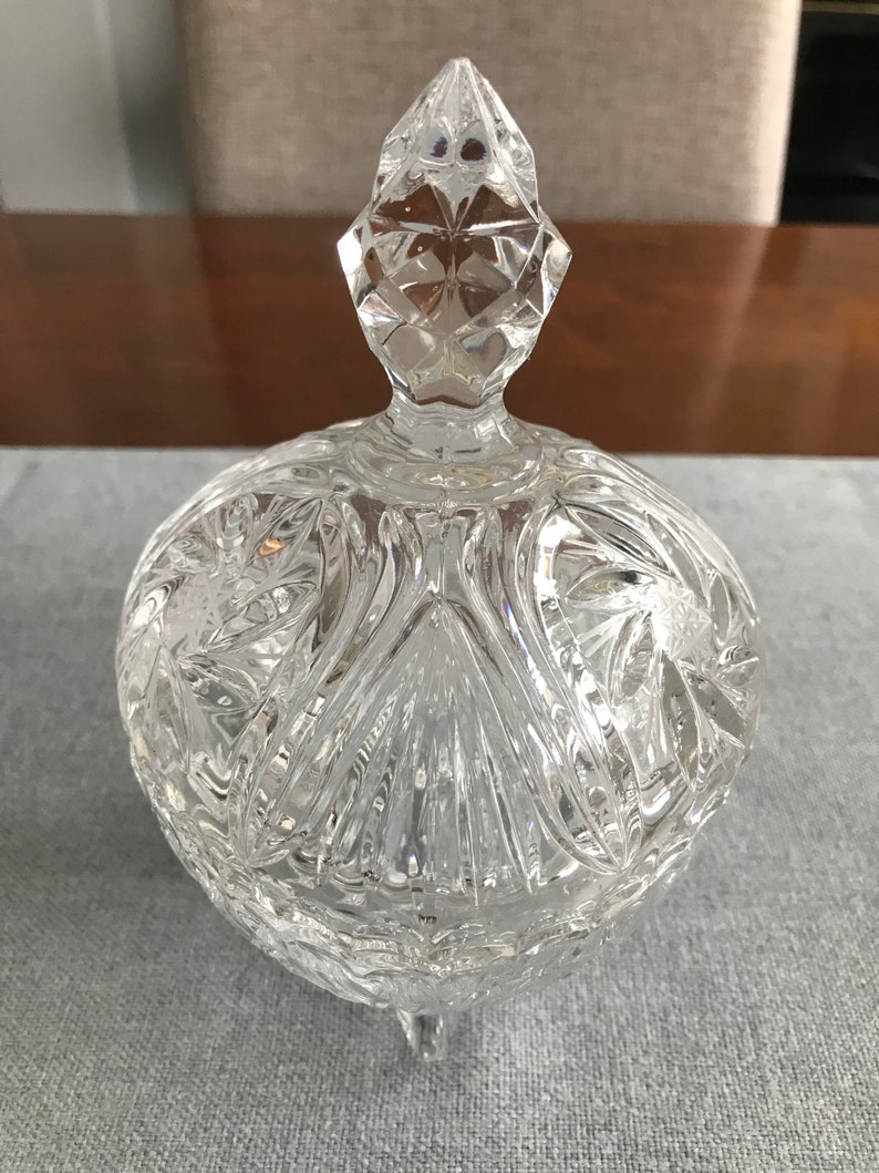 Vintage Lead Crystal Pinwheel Pattern Three Footed Candy Dish With Lid ...